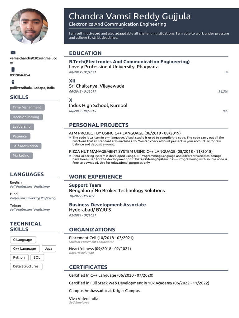 vamsi resume | PDF | C++ | Software Engineering vamsi resume | PDF | C++ | Software Engineering