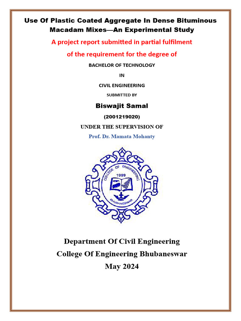 Biswajit Samal Project | PDF | Road Surface | Materials Biswajit Samal Project | PDF | Road Surface | Materials