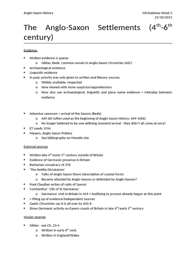 Anglo-Saxon Settlements Evidence Analysis | PDF | Anglo Saxons | Saxons