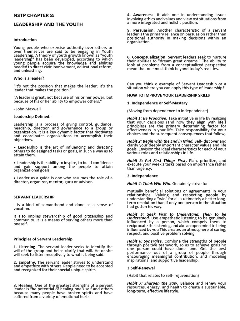 NSTP Chapter 8 Minye | PDF | Leadership | Servant Leadership