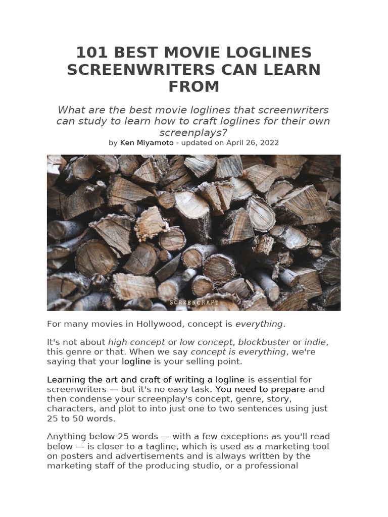 101 Best Movie Loglines Screenwriters Can Learn From | PDF