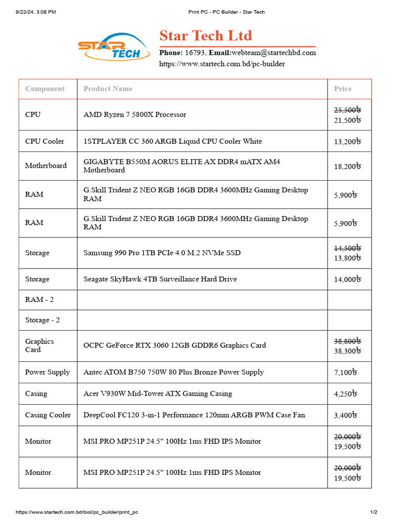 Custom Gaming PC Build Components | PDF | Personal Computers | Manufactured Goods