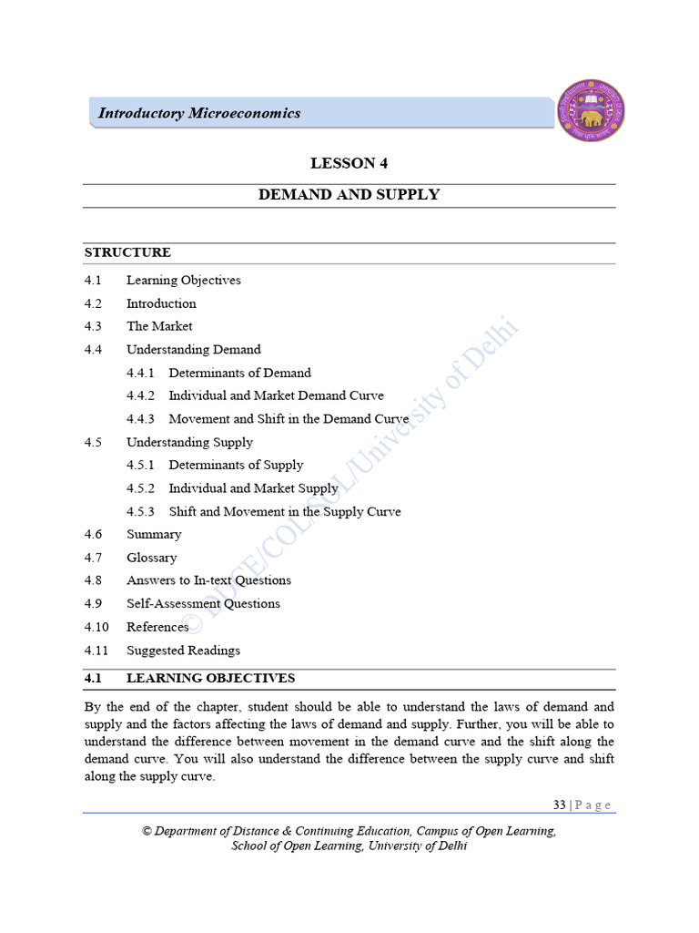 Lesson 4 Introductory Microeconomics | PDF | Supply (Economics) | Demand