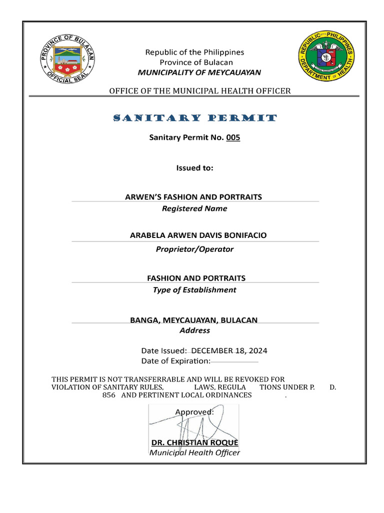 Sanitary Permit | PDF