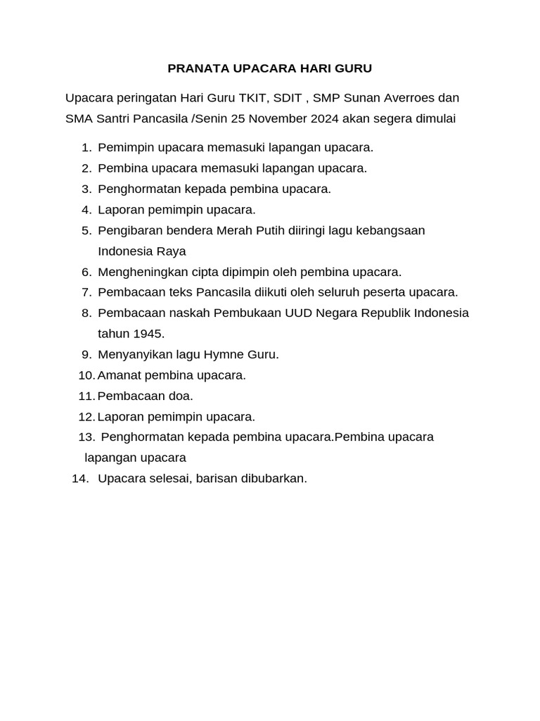 Pranata Upacara Hari Guru | PDF