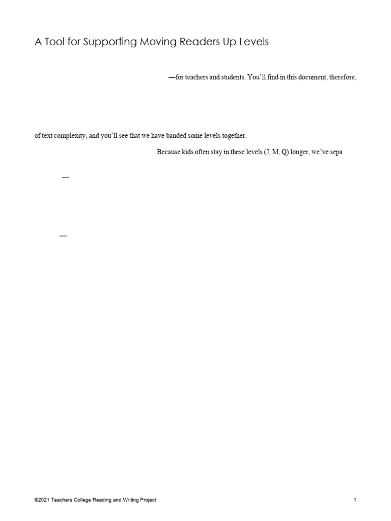 A Tool for Supporting Moving Readers Up Levels - 09.13.2021 | PDF ...