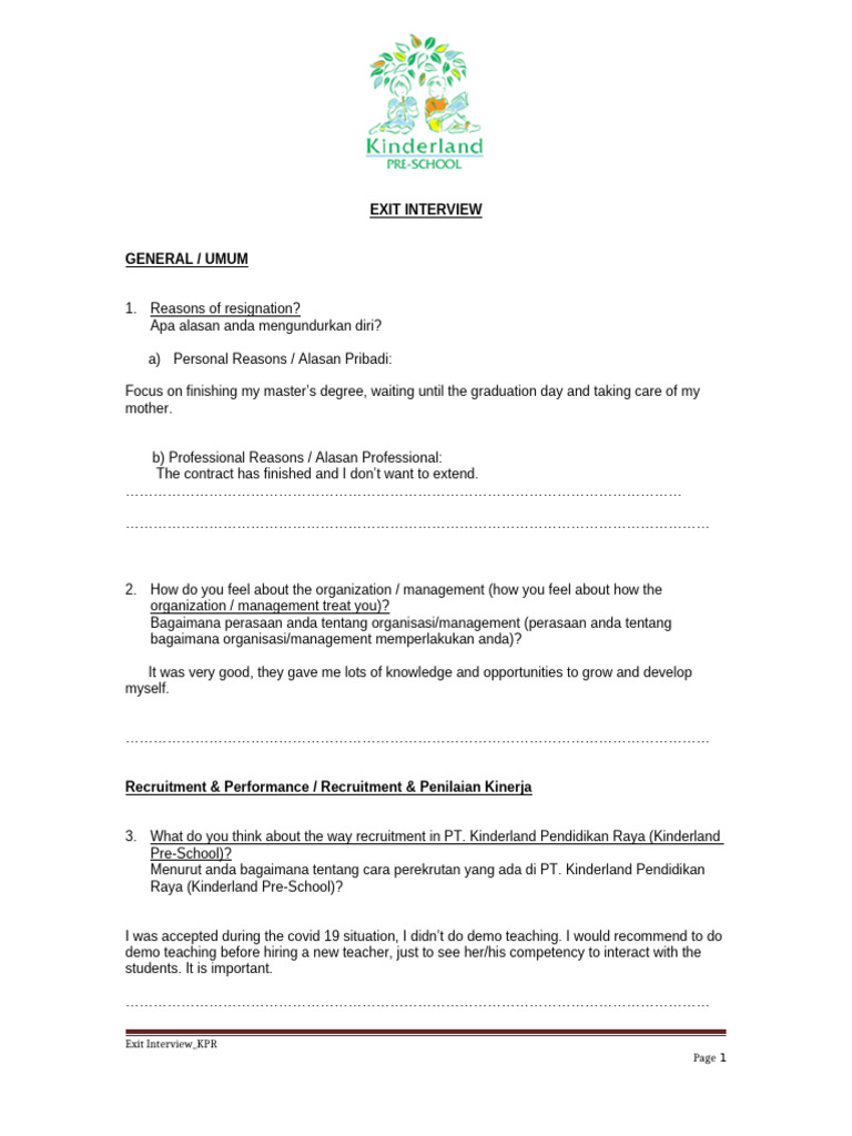 KPR_Exit Interview Form | PDF | Learning | Human Communication