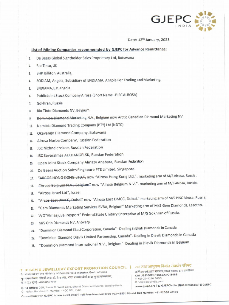 Recommended Mining Companies List | PDF | Diamond | Superhard Materials