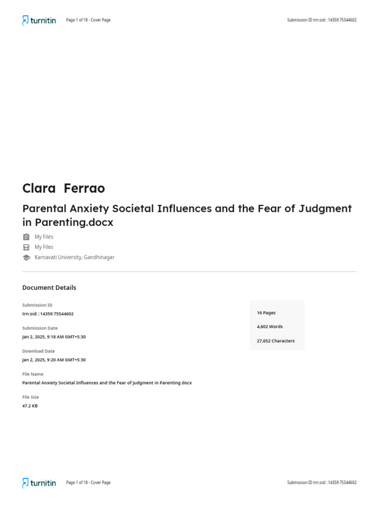 Parental Anxiety Societal Influences and The Fear of Judgment in ...