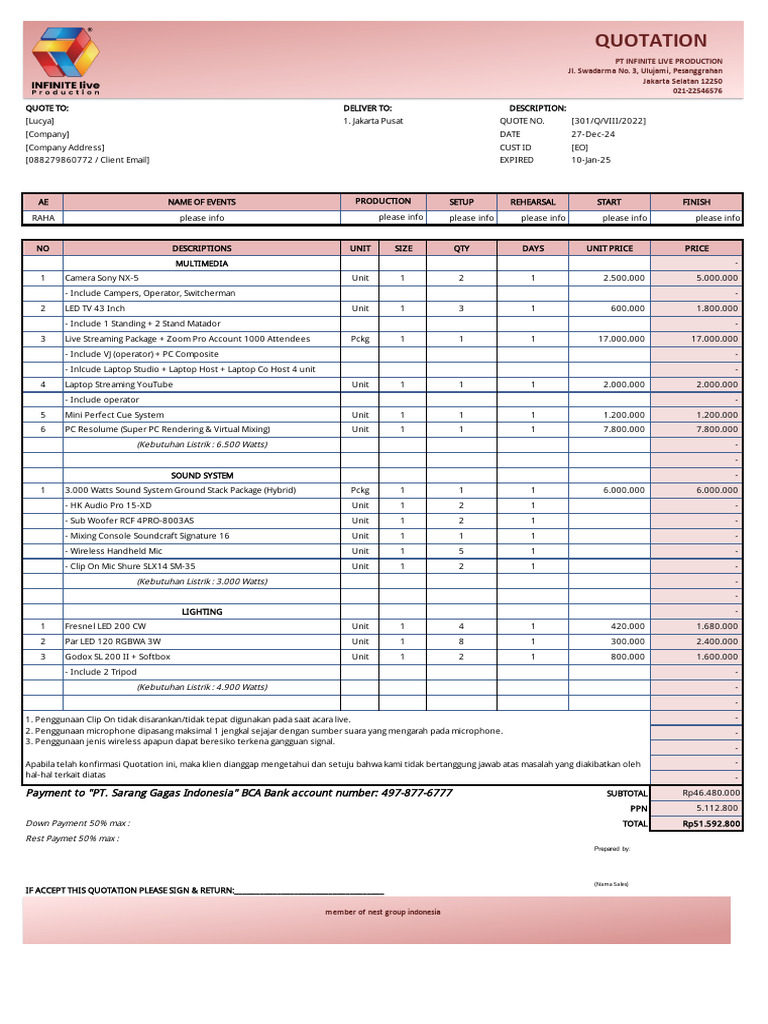Event Equipment Quotation 2024 | PDF | Audio Electronics | Audio ...