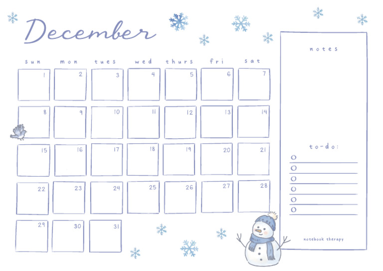December Calendar Printable 2024 | PDF