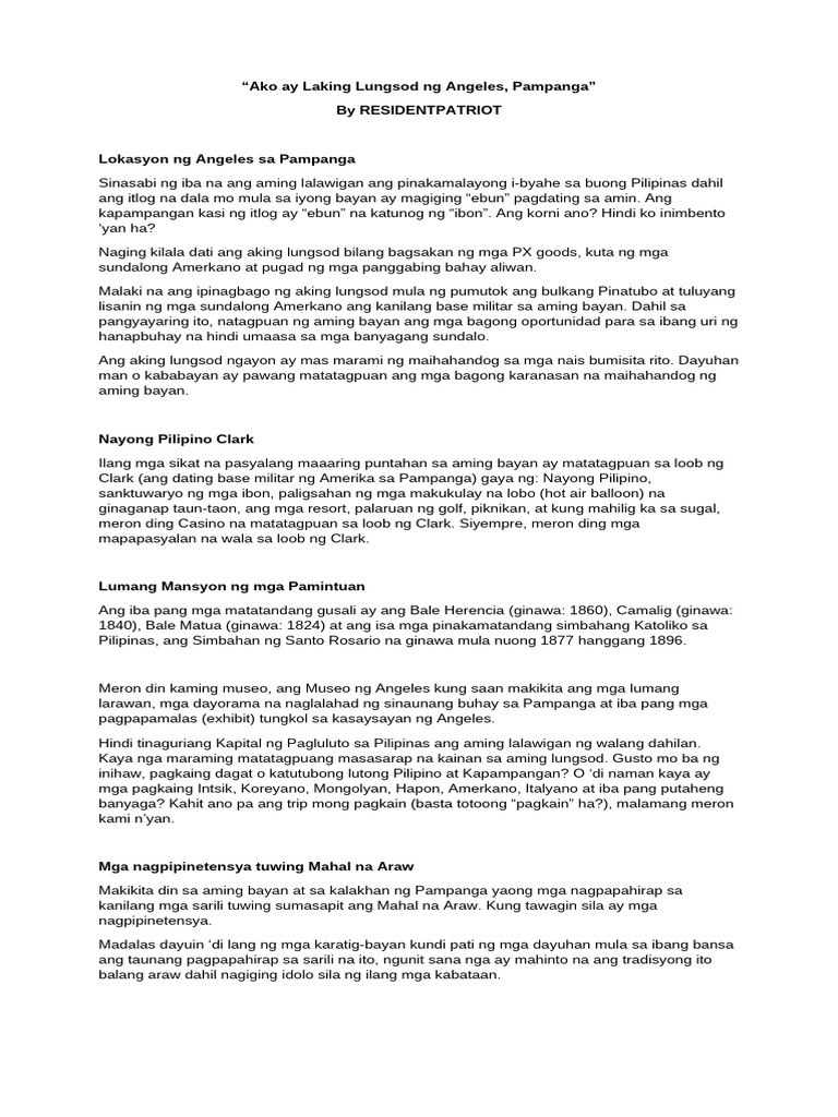Ako Ay Laking Lungsod NG Angeles | PDF