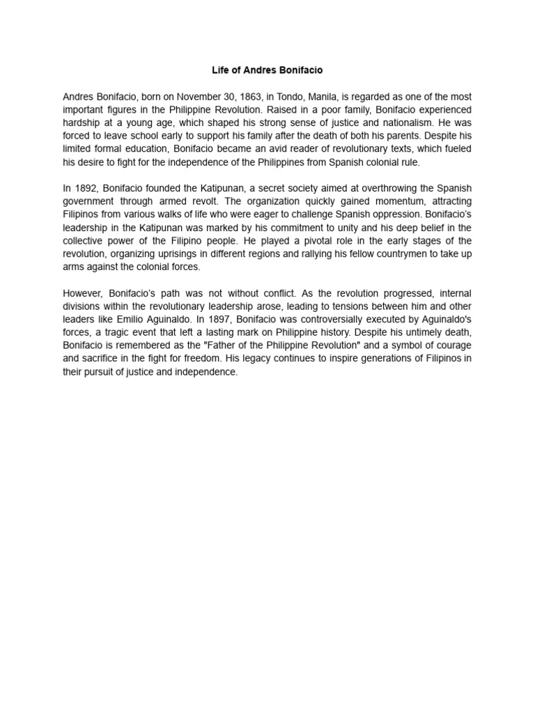 Life and Legacy of Andres Bonifacio | PDF