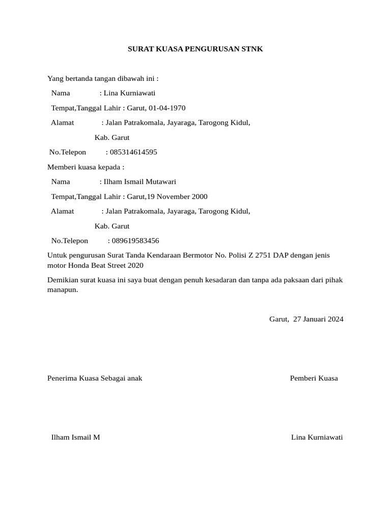 SURAT KUASA STNK | PDF