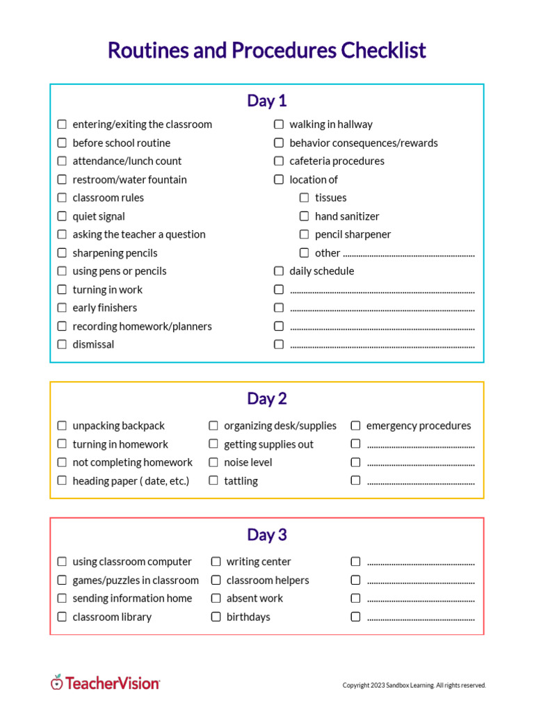 Classroom Routines Checklist | PDF | Classroom