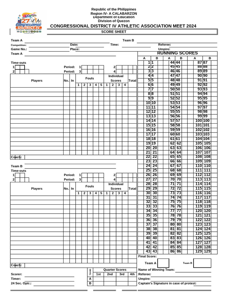 DepEd Scoresheet DM 2024 | PDF | Referee | Sports