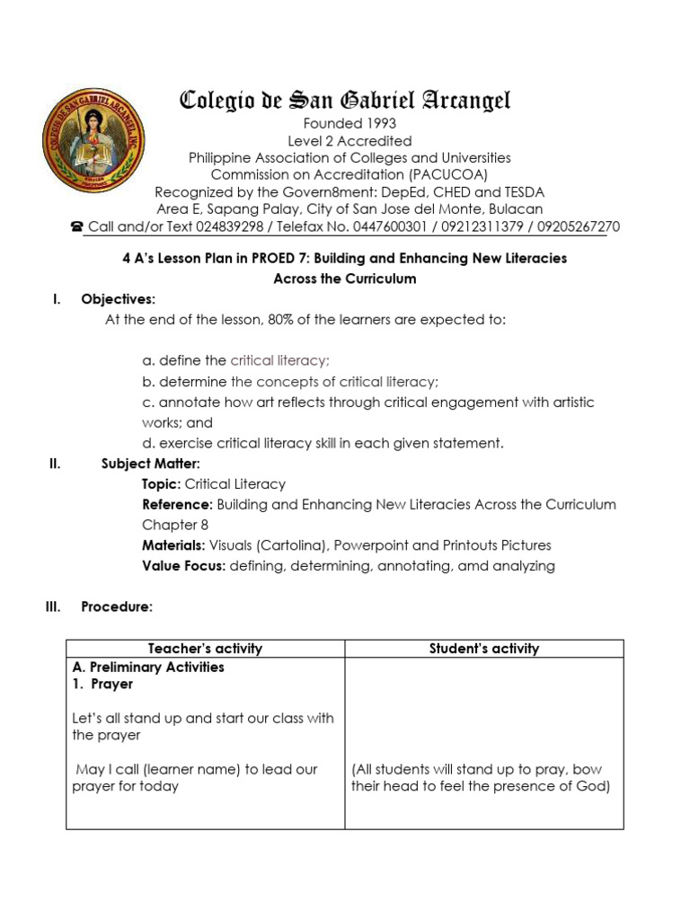 Critical Literacy Lesson Plan Guide | PDF | Literacy | Learning