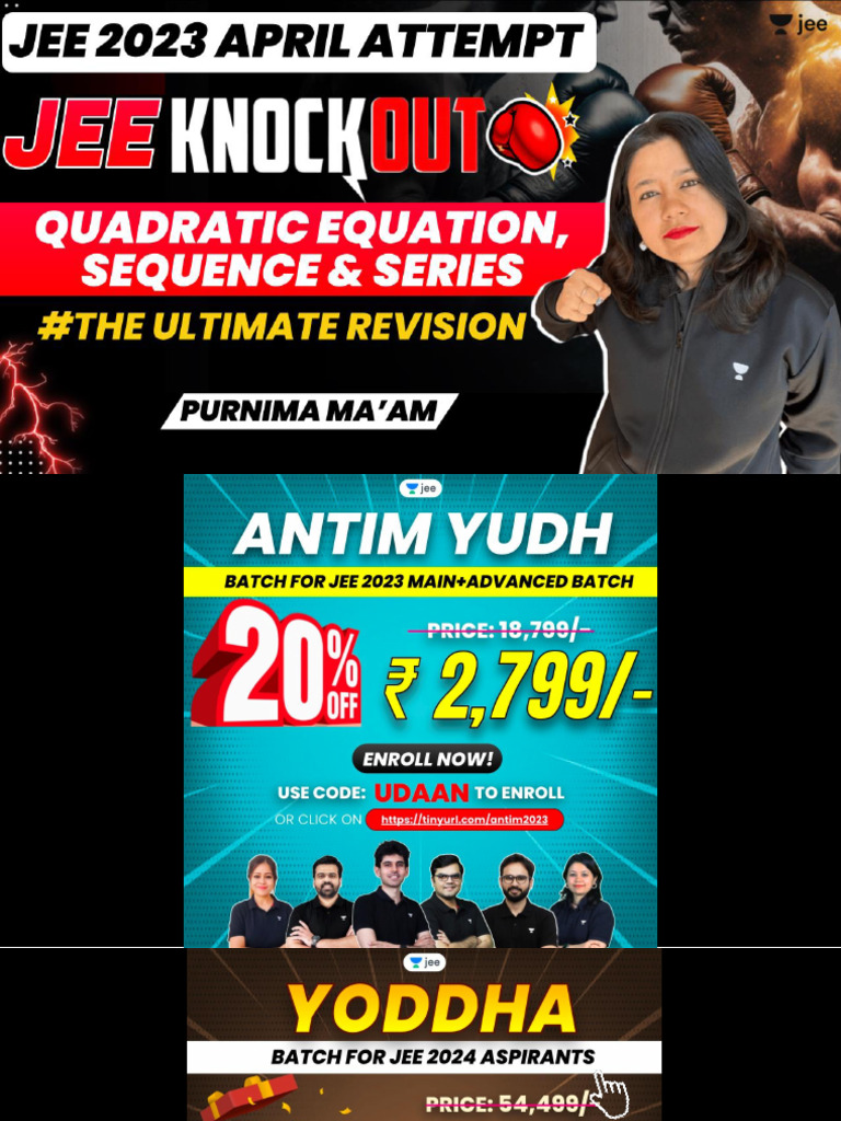 Jee Knockout Quadratic Equation, Sequence & Series 12th March | PDF ...