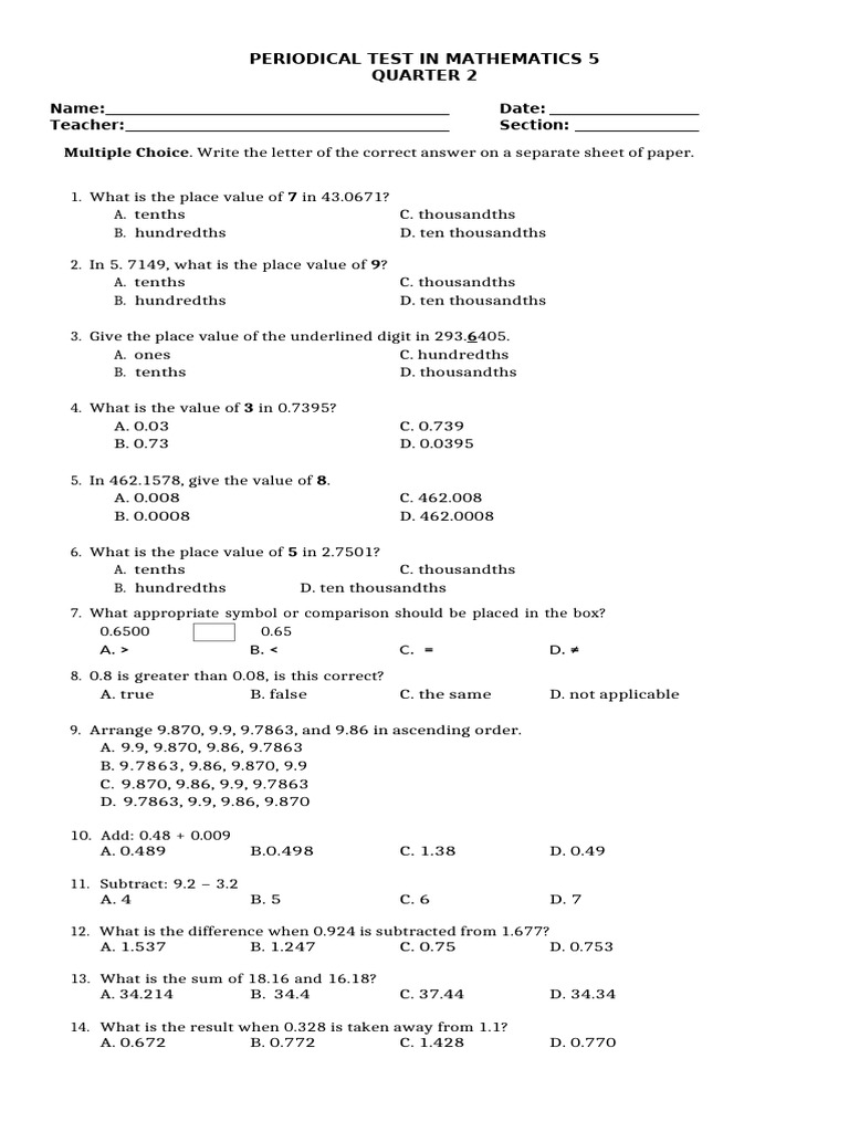 Q2-MATH5-PERIODIC (AutoRecovered) | PDF | Mathematics