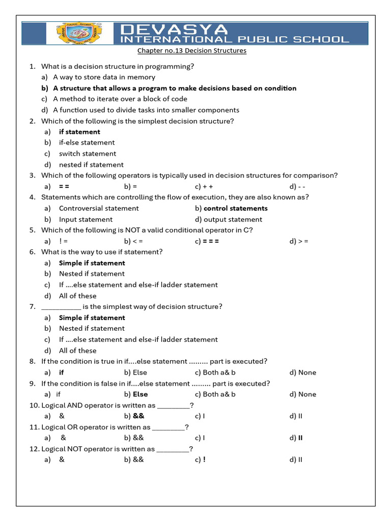 Std 10th Ch 13 Decision Structures Pdf