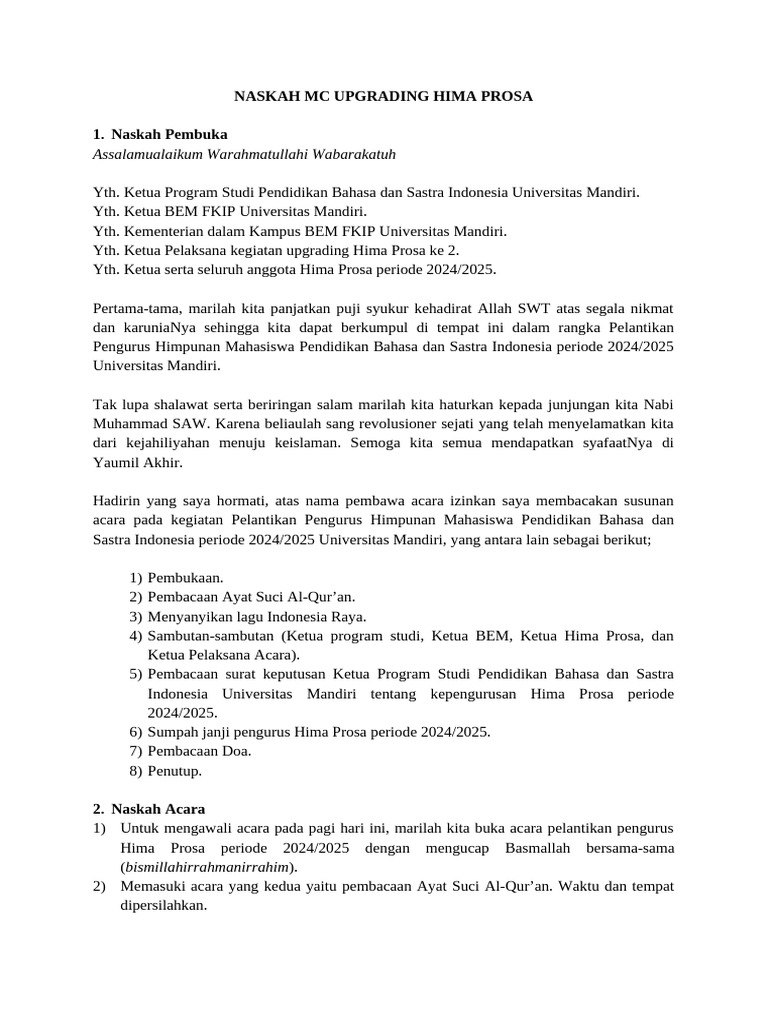 Naskah MC Upgrading Hima Prosa | PDF
