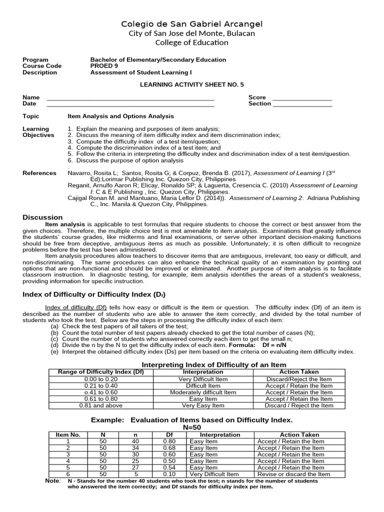 Learning-Sheet-No.-5 | PDF | Multiple Choice | Evaluation Methods