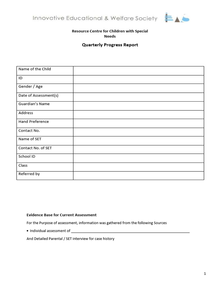 Special Needs Child Progress Report | PDF | Psychology | Occupational ...