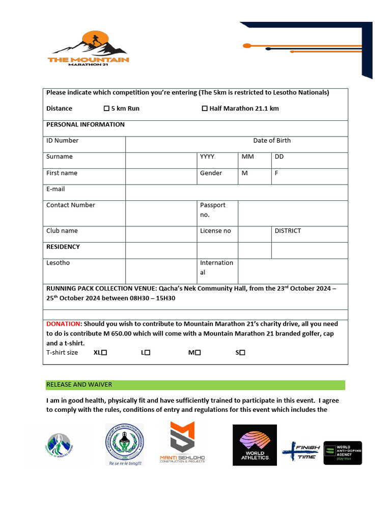 Entry Form Mountain Marathon 21 | PDF