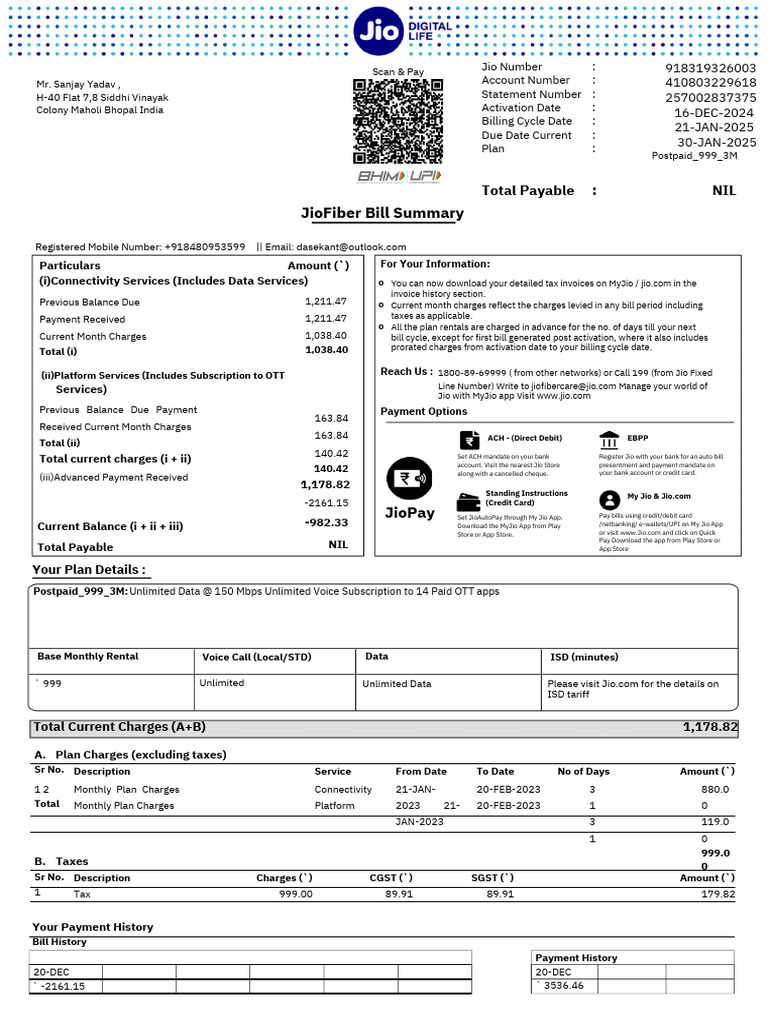 Jio Bill PDF | PDF | Payments | Banks