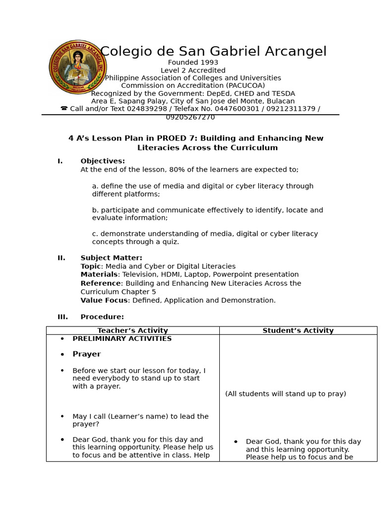 MCD Final 4as Lesson Plan Yeheyyyy | PDF | Mass Media | Literacy