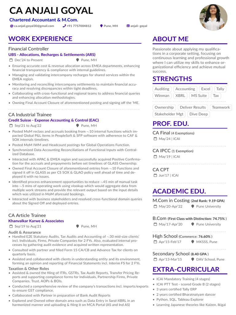 Resume_CA Anjali Goyal | PDF | Business Economics | Accounting
