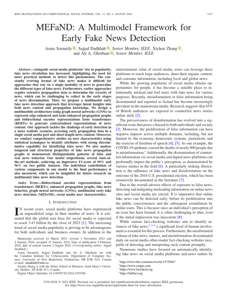 MEFaND A Multimodel Framework For Early Fake News Detection | PDF ...