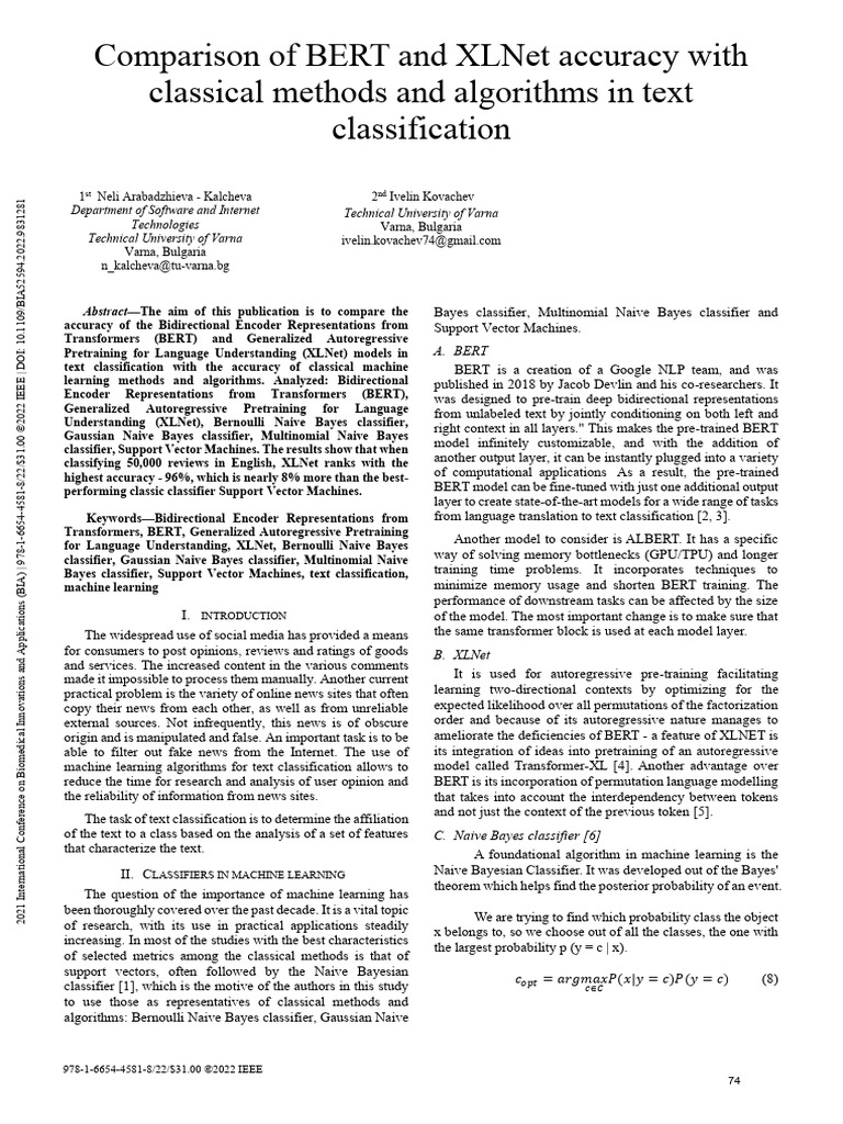 Comparison of BERT and XLNet Accuracy With Classical Methods and Algorithms in Text ...