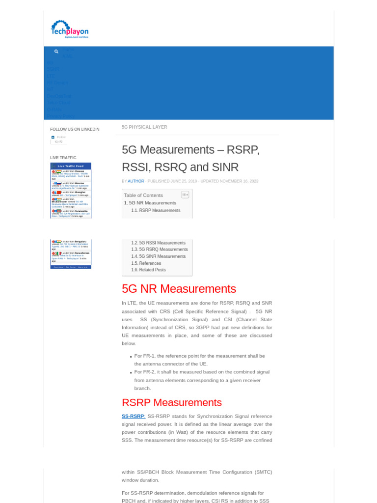 5G Measurements - RSRP, RSSI, RSRQ and SINR - Techplayon | PDF | Signal ...