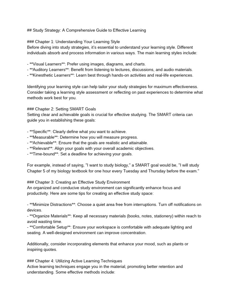 ## Study Strategy - A Comprehensive Guide To Effective Learning | PDF | Learning Styles | Goal