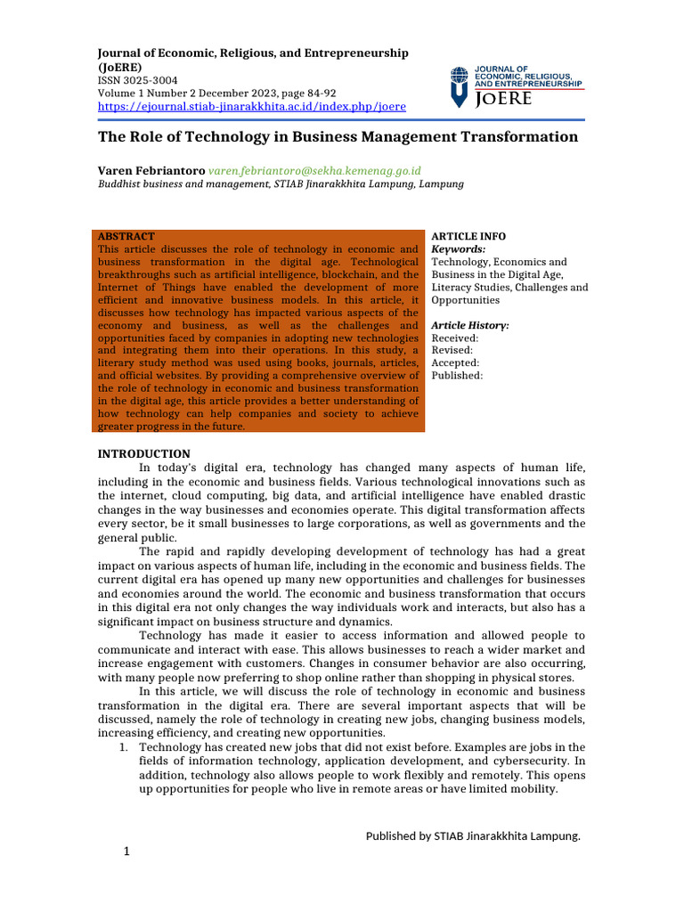 The Role of Technology in Business Management Transformation | PDF ...