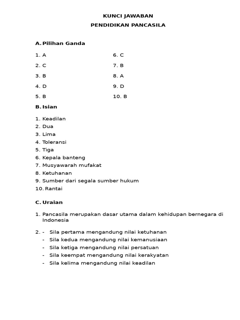 Kunci Jawaban Pancasila - Bindo | PDF