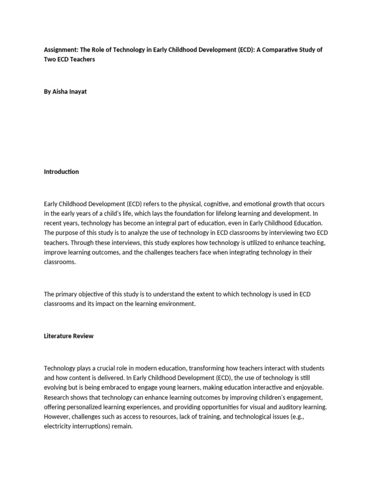Mini Project On The Usage of Technology in ECD | PDF | Teachers | Learning