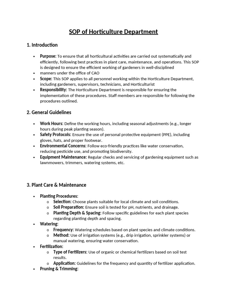 Horticulture Department SOP Guidelines | PDF | Horticulture | Irrigation