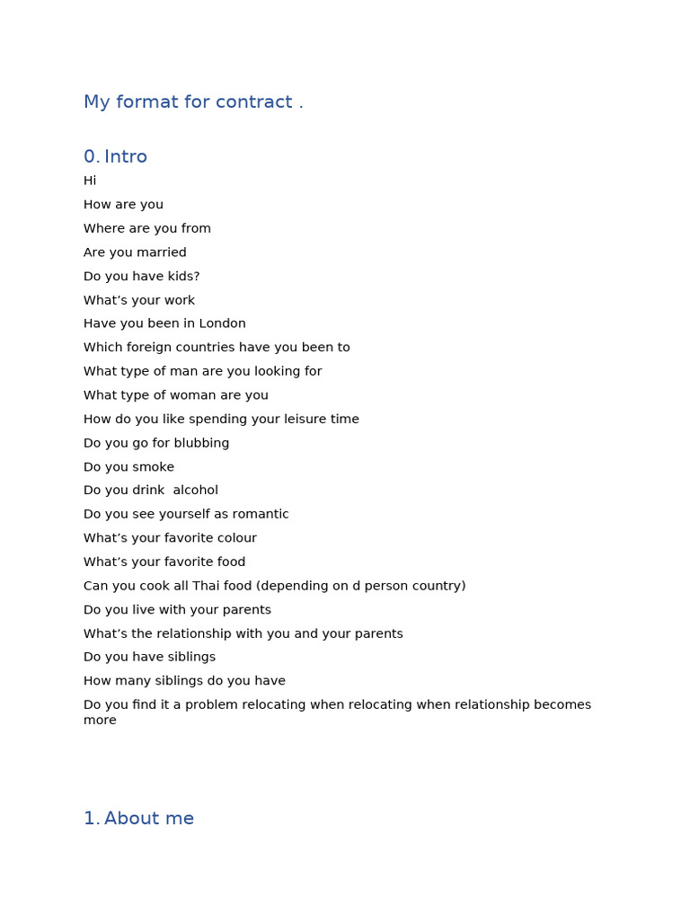 Personal Relationship Contract Template | PDF | Love