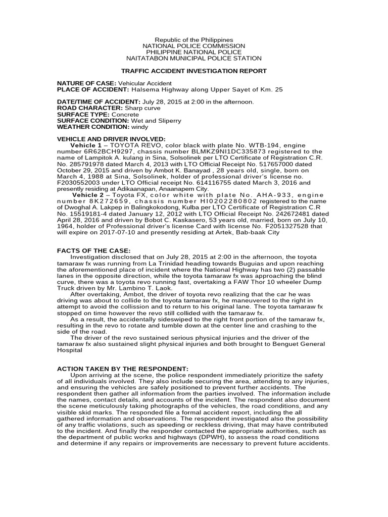 Traffic Accident Report: Halsema Highway | PDF | Traffic Collision ...