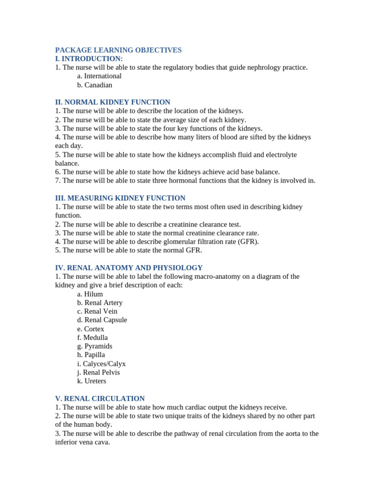 1.self-Learning Package Objectives | PDF | Kidney | Kidney Disease