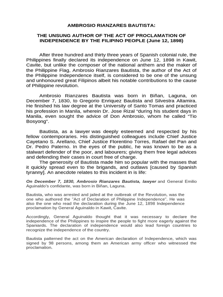 Ambrosio Rianzares Bautista | PDF | Philippines–Spain Relations ...