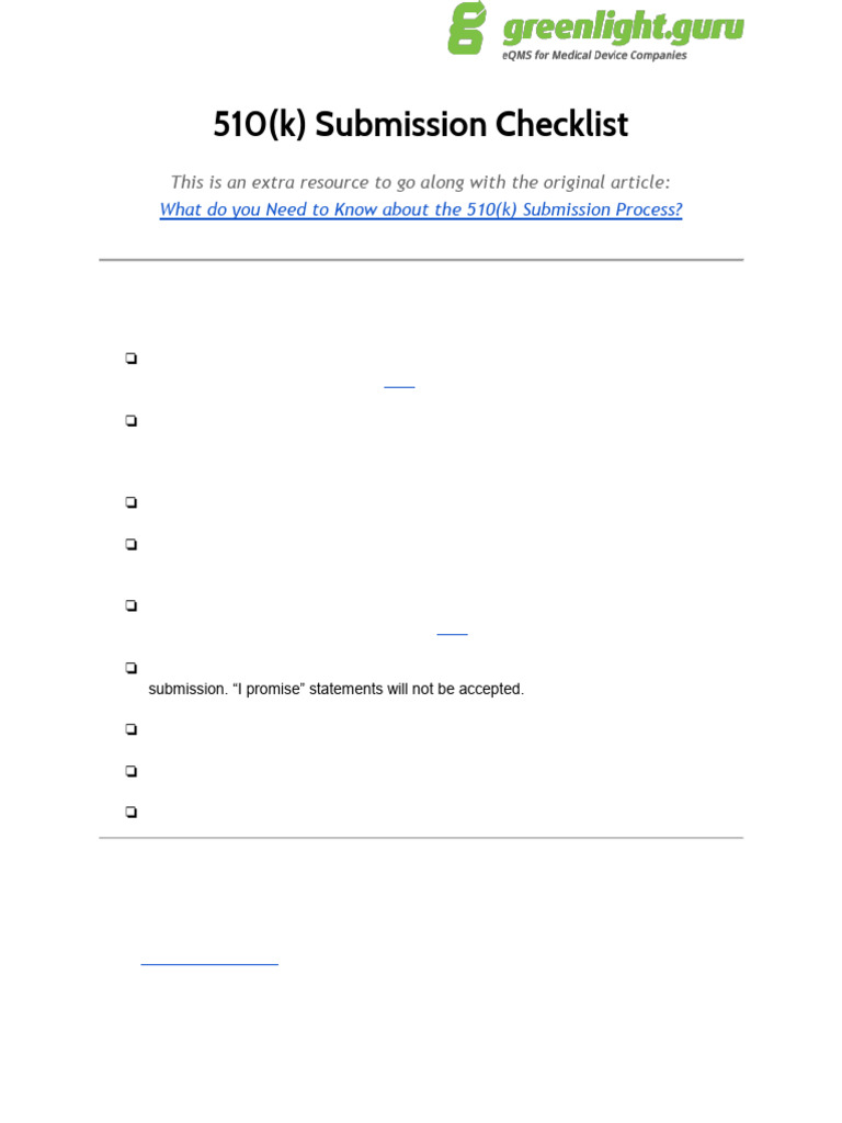 510k Submission Checklist | PDF