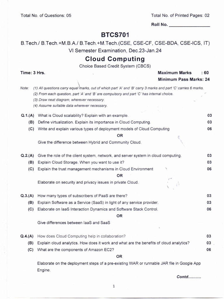 BTCS701 Dec.23-Jan.24 | PDF | Cloud Computing | Information Technology Management
