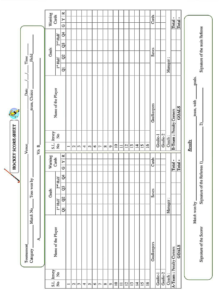 Games Score Sheet Hockey | PDF