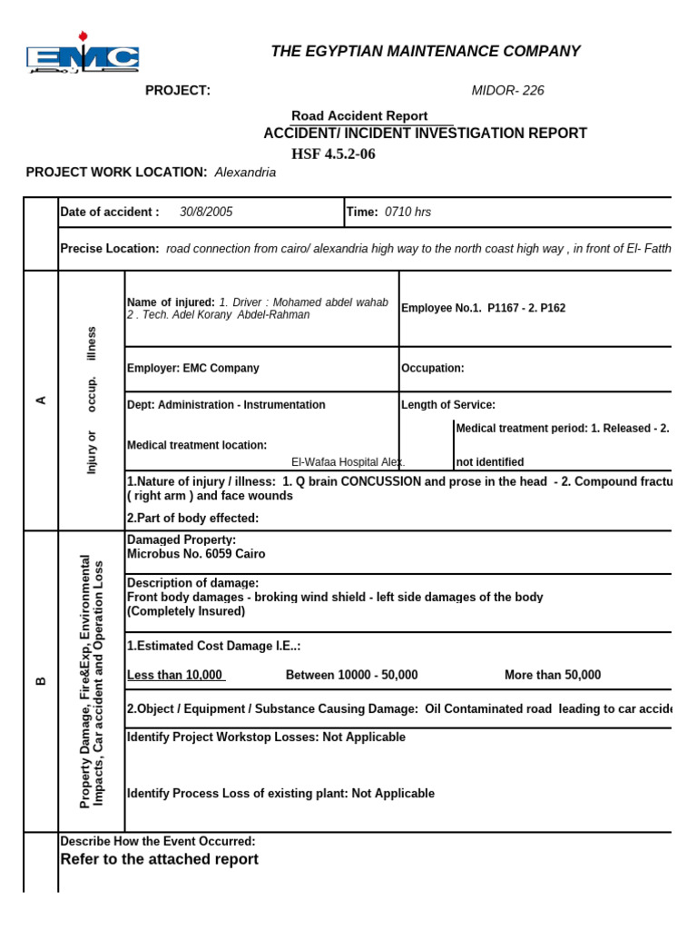 Alexandria Road Accident Investigation Report | PDF | Traffic Collision ...