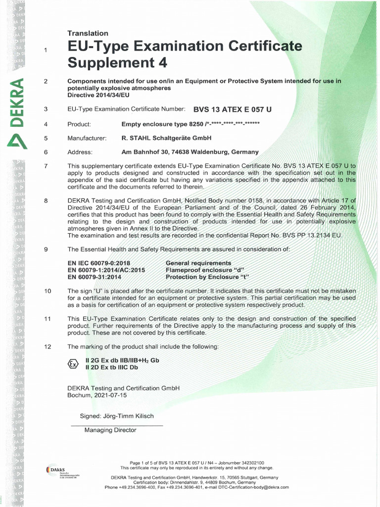 ATEX Certificate: Empty Enclosure 8250 | PDF