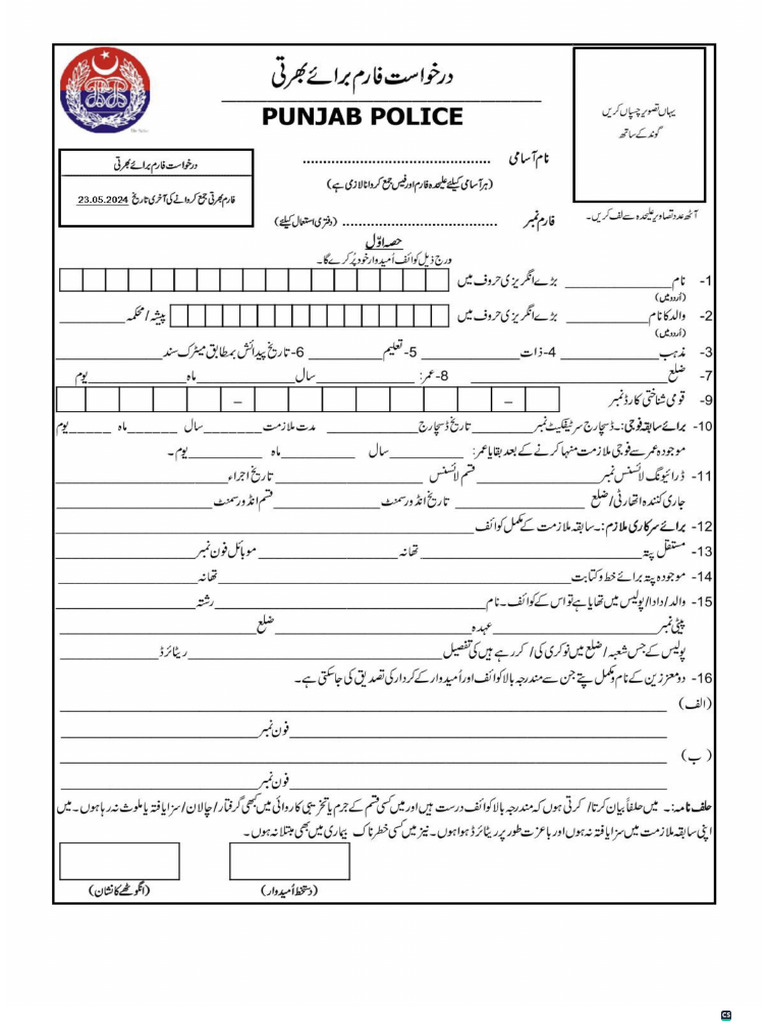 Punjab Police Form | PDF