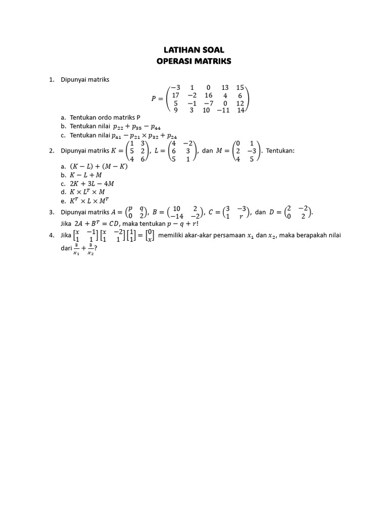 Latihan Operasi Matriks | PDF